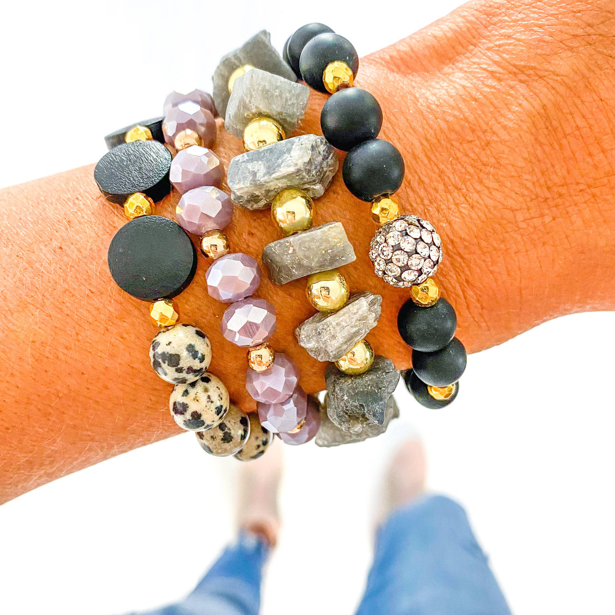 Black Dalmatian Quartz Bracelet Stack – Savvy Bling