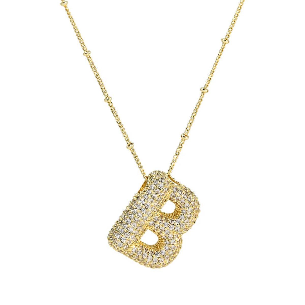 GOLD Initial CZ Balloon Bubble 18K Necklace – Savvy Bling